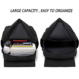 KYALOU Lightweight Casual Laptop Backpack with USB Charging Port For for Men and Women, Bookbag for College - Black