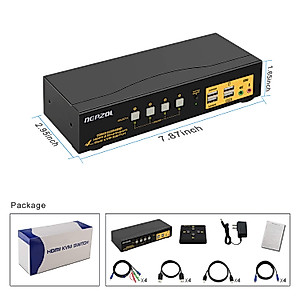 4 Port KVM Switch Dual Monitor HDMI + DisplayPort 4K 60Hz, DEPZOL KVM Switch for 4 Computers 2 Monitors with USB 2.0 HUB and Cables 642DH