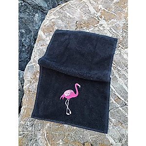 2-Pack White Flamingo Fingertip Kitchen Towels, Deluxe Premium Terry Hand Towels 100% Cotton, 11inchx18inch (Black), 11WX18L