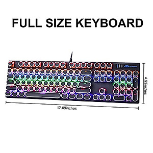 Camiysn Typewriter Style Mechanical Gaming Keyboard, Black Retro Punk Gaming Keyboard with RGB Backlit, 104 Keys Blue Switch Wired Cute Keyboard, Round Keycaps for Windows/Mac/PC