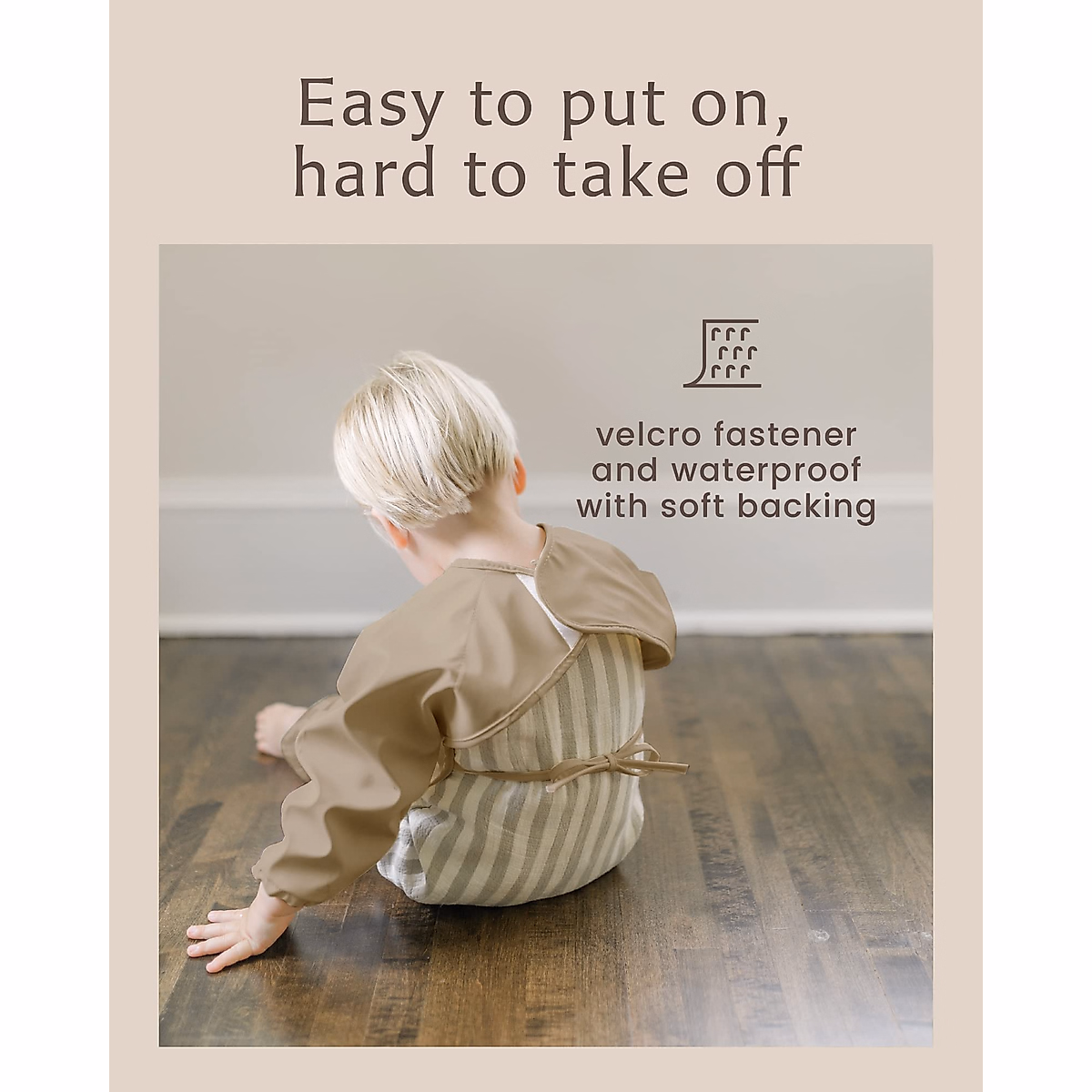 WILLOW + SIM Long Sleeve Baby Bibs - Wipe Clean, Washable with Food Catcher - Long Sleeve Bib for Babies, Toddler - Irish Cream