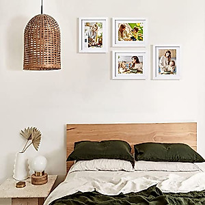 Egofine 8x10 Picture Frames Set of 4, Made of Solid Wood Covered by Plexiglass Display 4x6 and 5x7 with Mat or 8x10' without Mat, for Table Top Display and Wall Mounting Photo Frame White
