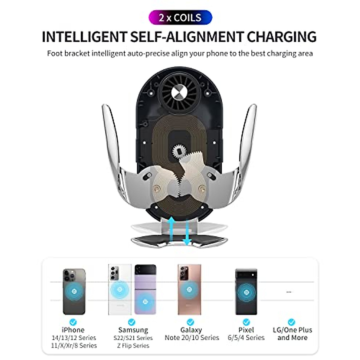 ANPULES Wireless Car Charger, Cooling Fan Wireless Charger Cup Holder for Tesla, Auto Clamping Car Charger Mount for iPhone14/ 13/12 Pro Max/11/10/8, Samsung Galaxy S/Note/FILP Series