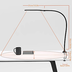 YOUKOYI Desk Lamp with Clamp, Swing Arm Lamp, Flexible Gooseneck Architect Table Lamp - Stepless Dimming, 3 Color Modes, Touch Control, 9W, 1050LUX Eye-Care for Study/Reading/Office/Work (Black)
