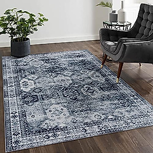 DECOMALL BAOLA Vintage Area Rugs, Traditional Carpet for Bedroom Foyer Laundry Room, Gray-Blue 4'x6'