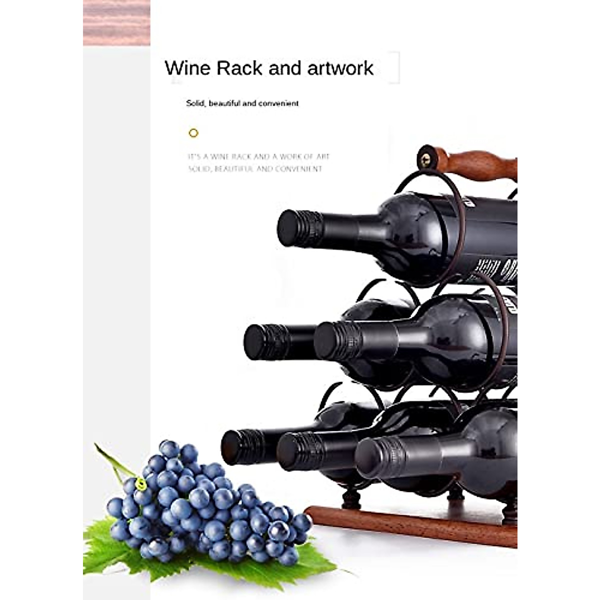 Fadak Countertop Wine Rack, Tabletop 6 Bottles Wood Wine Holder, Sturdy Handle, 3-Tier Rustic Classic Design, Simple Assembly, Wood & Metal (Bronze)