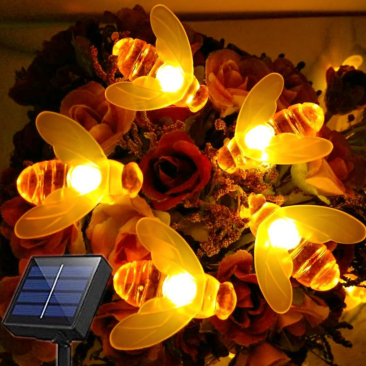 Amants01 Solar Honeybee String Lights, 50 LEDs Solar Powered Bee String Lights Outdoor Honeybee Fairy String Lights for Home,Gardens,Park,Patios Decoration.