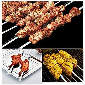 IMEEA Flat Skewers for Kabobs Stainless Steel Kebab Skewers for Grilling 16.5 Inch Barbecue Skewers with Nonslip Wooden Handle, Set of 6