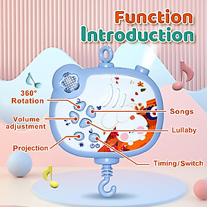 JAWOJOWA Baby Crib Mobile with Music and Night Lights,Mobile for Crib with Rotation, Remote Control, Projection, Baby Crib Toys for Newborn Infant Boys Girls Toddles (Blue)