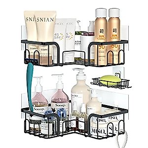 Estefanlo Shower Caddy 2 Pack Corner Shower Caddy, Soap Dish, Shower Organizer Adhesive Corner Shower Shelves Stainless Steel Shower Rack for Full 90 Degree Angle Wall Corner