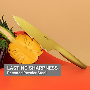 HAST Edition 8-Inch Chef Knife, Ultra-Sharp Professional Kitchen Knife, Advanced Powder Steel, Lightweight, Comfortable Ergonomic & Award-Winning Design, Premium Steel Knife(Titanium Gold)