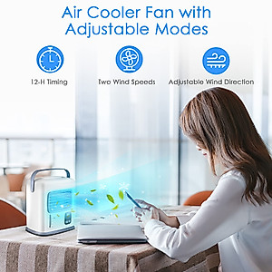 3 in 1 Personal Air Conditioner Fan for Office - Mini Portable AC Evaporative Air Cooler Fan w/Auto Timer, Adjustable Wind Direction, 18 Oz Large Water Tank, Low Noise, Ideal for Small Room Indoor