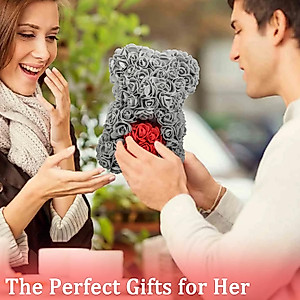 yiwuhongyuz Rose Bear -Over 250+ Flowers Rose Teddy Bear -Valentines Day Gifts for Girlfriend Women, Flower Bear Gifts for Mothers Day for Mom, Anniversary Birthday Gifts - Rose Bear with Box (Grey)