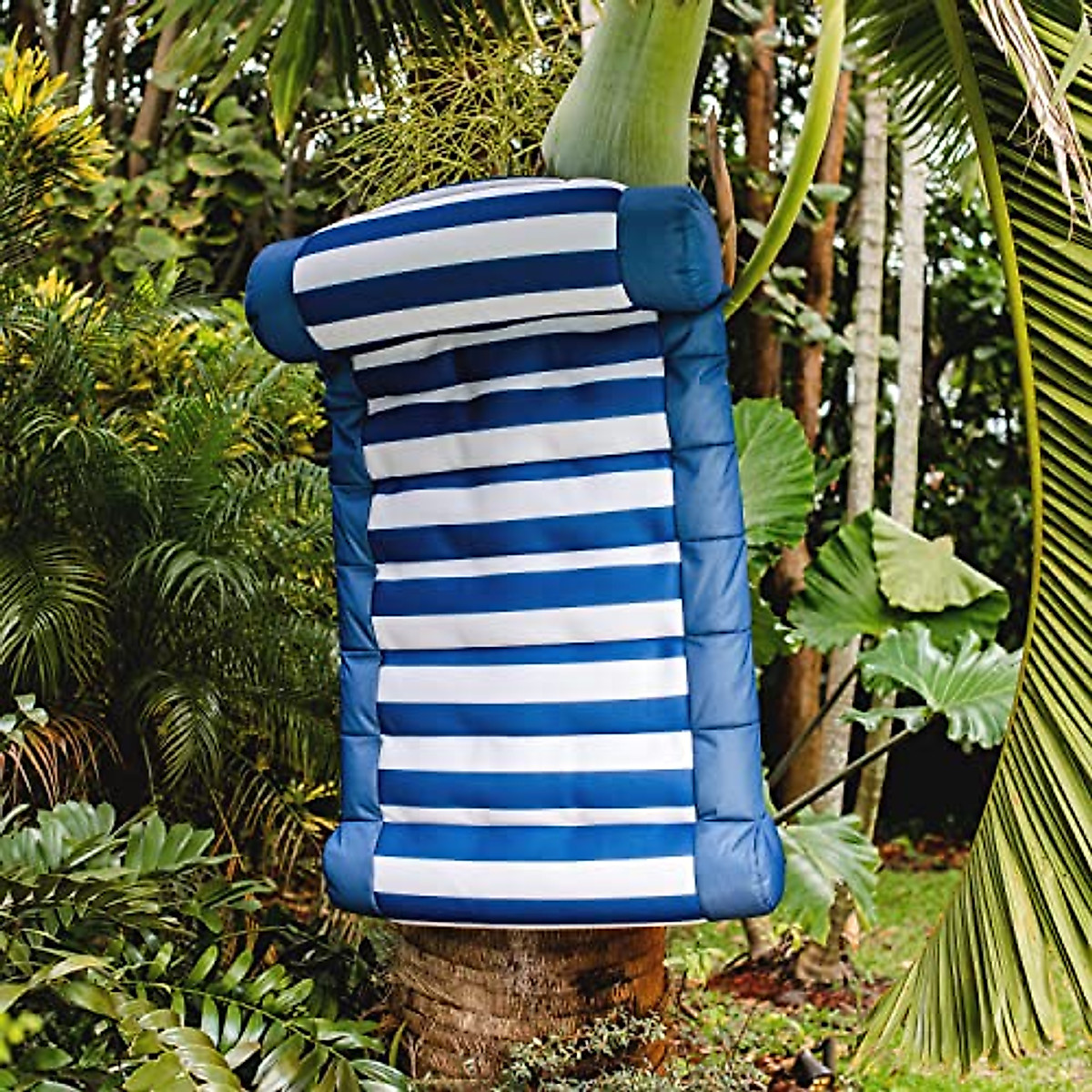Big Joe Kona Hammock No Inflation Needed Pool Lounger with Headrest, Americana Nautical Stripe Double Sided Mesh, 4ft Big