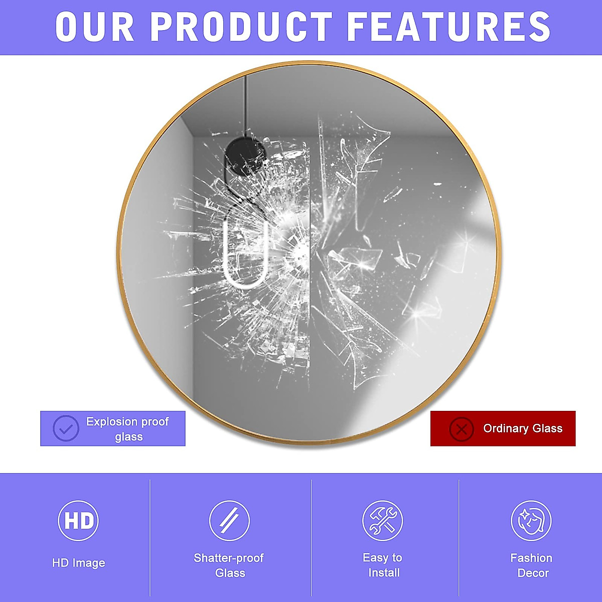 Yesmirrorcom Round Mirror 36 inch， Large Round Mirror Gold Frame,Circle Mirror 36 inch, Circular Wall Mirrors for Bathroom, Entry, Dining Room, & Living Room