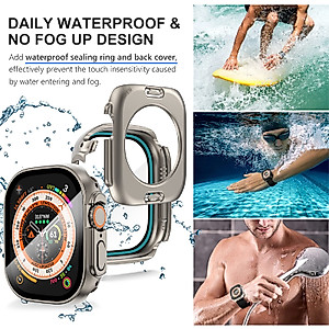 Wingle 2 in 1 Waterproof Case for Apple Watch Ultra 2 Screen Protector 49mm Case Cover, 2 Pack 360 Protective Glass Face Cover Hard PC Bumper + Back Frame for iWatch Ultra/Ultra 2 49 mm, Titanium