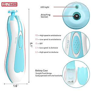 Baby Nail Trimmer Electric, FANSIDI Baby Nail Clippers Safe Baby Nail File Kit with Extra 12 Replacement Pads, Trim Polish Grooming Kit for Newborn Infant Toddler or Adults Toes Fingernails Care, Blue