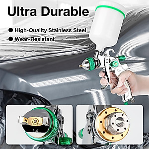 YUZES HVLP Spray Gun with 1.4/1.7/2.0mm Copper Nozzles, Automotive Paint Gun Set, Spray Paint Gun with Air Regulator and 10 PCS Paper Funnel, Paint Gun for Cars Primer, Furniture, DIY (Green)