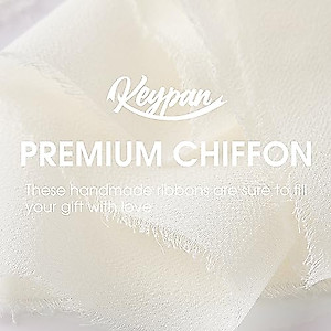 Keypan Chiffon Ribbon Ivory Silk 1" 1.5" 2" x 7Yd Set Handmade Fringe Wedding Ribbons for Gift Wrapping Bridal Flower Bouquet Baby Shower