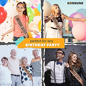 CORRURE 'Birthday Queen' Sash Glitter with Black Foil - Rose Gold Glitter Happy Birthday Sash for Women - Party Favors Supplies and Decorations for Sweet 16, 18th 21st 30th 40th or Any Bday Party