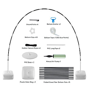 Improved Balloon Arch Kit, 10ft Wide & 9ft Tall Adjustable Balloon Arch Stand with Thicken Water Fillable Base, 50pcs Balloon Clip, Balloon Pump, Ground Nails for Wedding, Graduation, Birthday Party