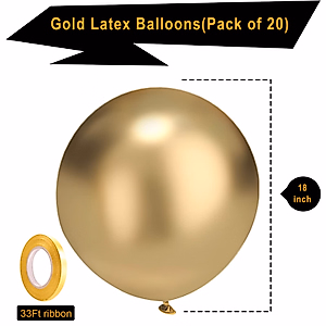 Gold Metallic Chorme Balloons Latex Party Balloons - 20 Pack 18 Inch Big Gold Balloons Large Round Helium Balloons for Baby Shower Wedding Graduation Birthday Gold Themed Party Decorations
