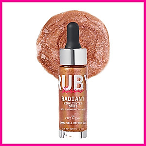 Ruby Kisses Radiant Drops, Shimmer Liquid Highlighter Makeup, Smooth Illuminator for Face Body, Natural Glow Dewiness Glitter for Skin (BLUSH GOLD)