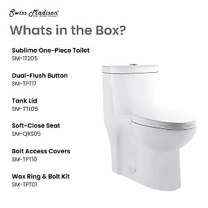 Swiss Madison Well Made Forever SM-1T205 Sublime One Piece Elongated Toilet Dual Flush 0.8/1.28 gpf, Glossy White