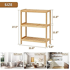 Elesuli 3-Tiers Bamboo Bathroom Rack Organizer Storage Rack Bamboo Bathroom Storage Standing Shelf Multifunctional Shelving Utility Layer Organizer for Kitchen