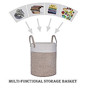 Woven Cotton Rope Basket, Tall Laundry Blanket Storage Basket with Built-in Sturdy Handles, Baby Nursery Bin for Home Decor and Organizing