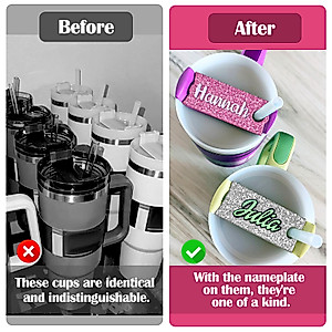 Vodolo Name Plate for 40 Oz Stanley Cups,12 PCS Acrylic Nameplate Personalized Name Tag Blank Compatible with Stanley Tumbler Topper Lid Accessories