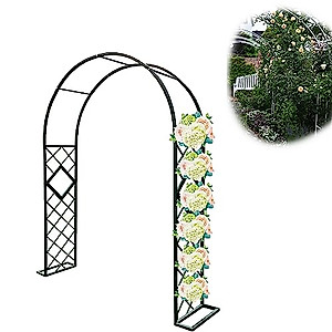 Metal Garden Arch,Garden Arbor,Rose Arches,Rose Arch Trellis,Rose Arbor Climbing Plants for Support,Rose Frame for Various Climbing Plant140*230Cm (Color : Black, Size : W140cmXH230cmXD40cm)