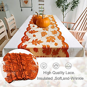 Fall Table Runner Decorations 13 x 72 Inch Maple Leaves Table Runner Fall Decor Harvest Lace Pumpkin Runner Brow Long Fall Table Line Fall Thanksgiving Autumn Dinner Home Decor (Brown)