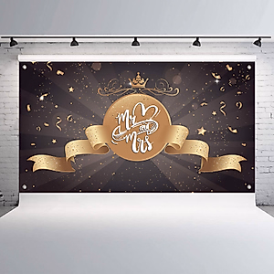Mr & Mrs Backdrop Banner, Fabulous Crown Ribbon Photo Studio, Just Married, Adults Wedding Anniversary Engagement Party Supplies, Bride Shower / Outdoor Party Yard Sign