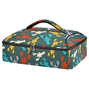 Kcldeci Insulated Thermal Food Carrier Insulated Casserole Carrier for Hot or Cold Food,Crayfish Sea Animal Texture Insulated Tote Bag for Potluck Cookouts Parties Picnic,Lasagna Lugger