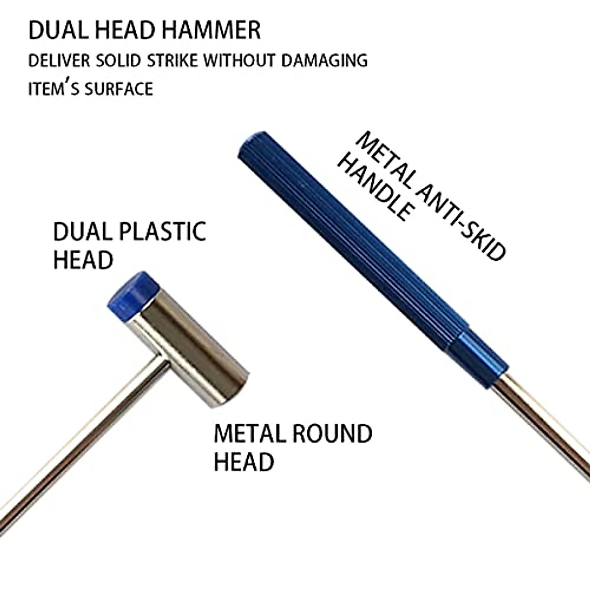 Dual Head Small Hammer, 7 Inches, Plastic Head and Metal Head, Black Plastic Grip, Double face Jewelry Mallet, Mini Hammer for Watch, Tuning, Woodworking, Toys, DIY, Leather, Instruments