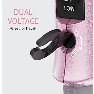 DAN Technology Travel Dual Voltage Mini Blow Dryer with Concentrator,Small Hair Dryer with Diffuser,European Hair Dryer with European Plug,Pink Blow Dryer for Women