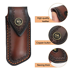 4'' Pocket Knife Sheath, Portable Leather Knife Holster with Belt Hanging Hole Design for Camping Hunting Jungle Exploration