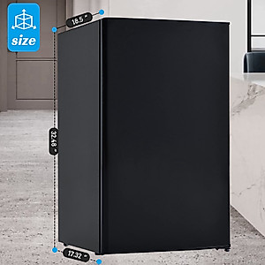 Compact Refrigerator, 3.2 Cu.ft Freestanding mini Fridge with Freezer and Reversible Door, 5 Settings Temperature Adjustable, 37dB Quiet, Suitable for Kitchen, Bedroom, Office, Dorm, Apartment, Black