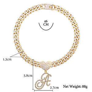 PTJDSMF Gold Initial Cuban Link Chain for Women Miami Iced Out Chain for women Bling Diamond Chain Necklace Hip Hop Jewelry (M)