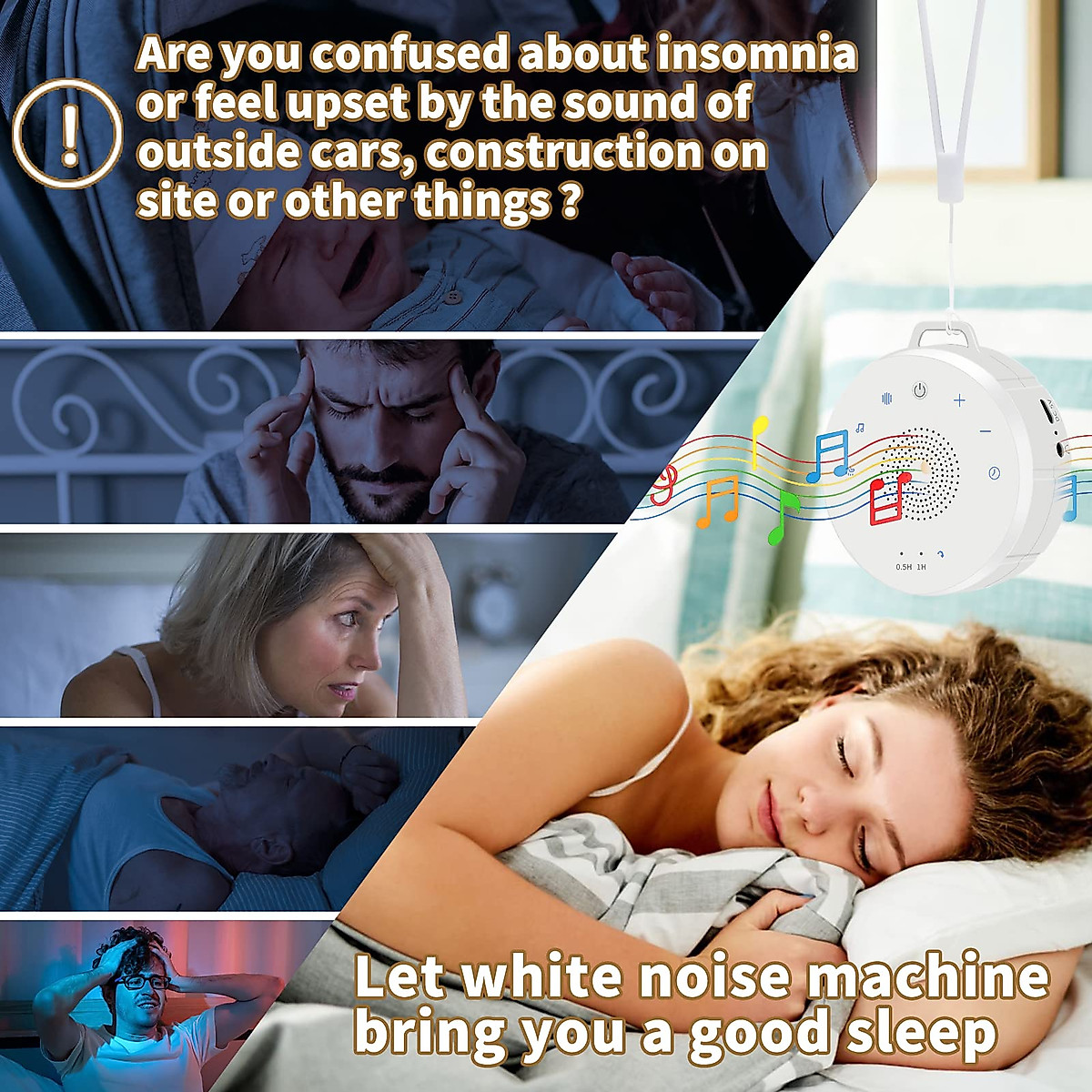 White Noise Machine Portable Sleep Sound Machine for Adults, Kids, Baby, Sleep,19 Natural Soothing Sounds 3 Timers, Suit for Wired Headphone, Sound Machine for Home,Travel and Office