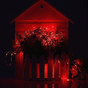 ErChen Battery Operated Silver Copper Wire Led String Lights, 33FT 100 Leds 8 Modes dimmable Waterproof Fairy Lights with Remote Control Timer for Indoor Outdoor Wedding Bedroom (Red)