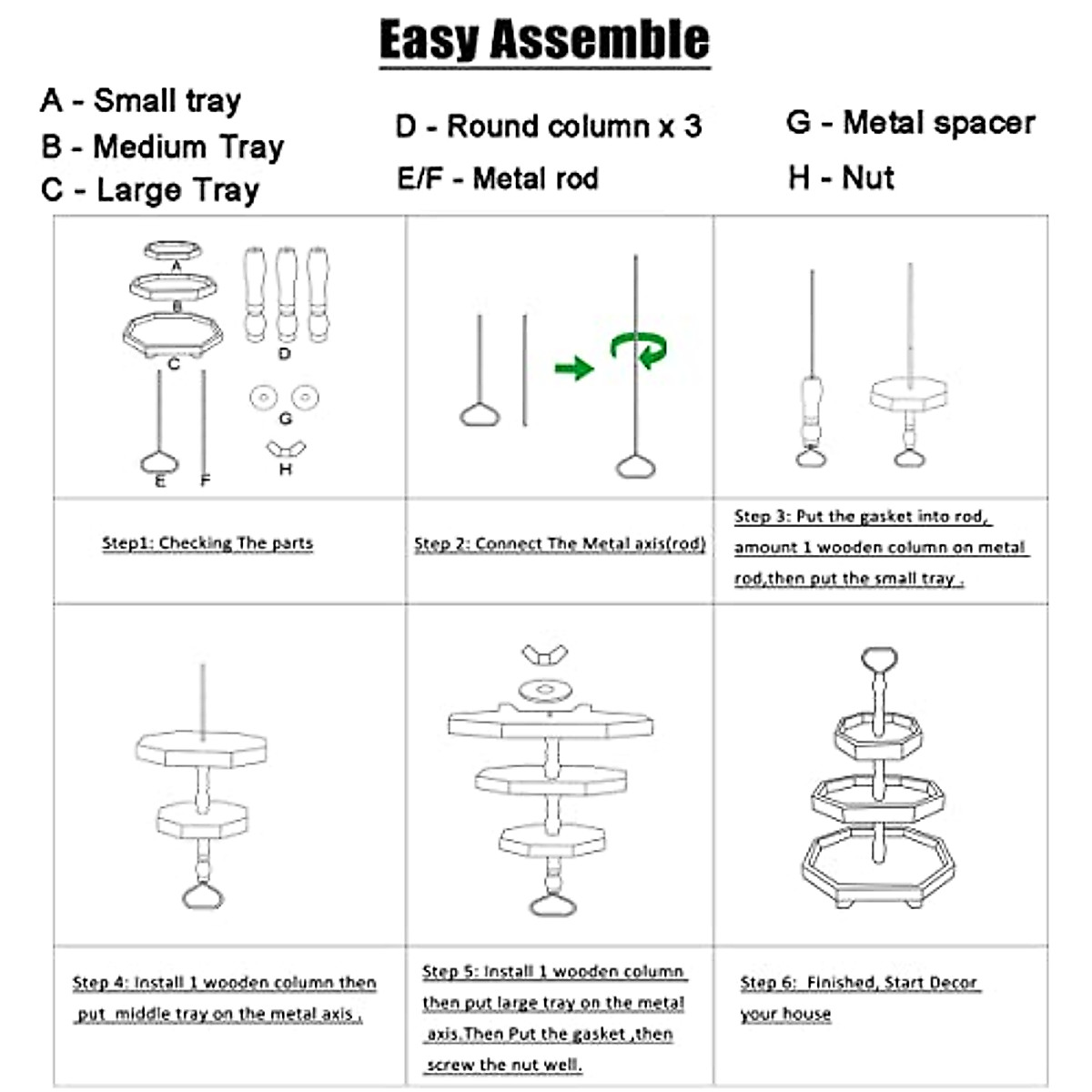 3 Tiered Tray, Rustic Cake Stand with Large Capacity Diameter of 15.6" 12.6" 8.8" Wooden Trays Farmhouse Decorative Tiered Tray for Kitchen Bathroom