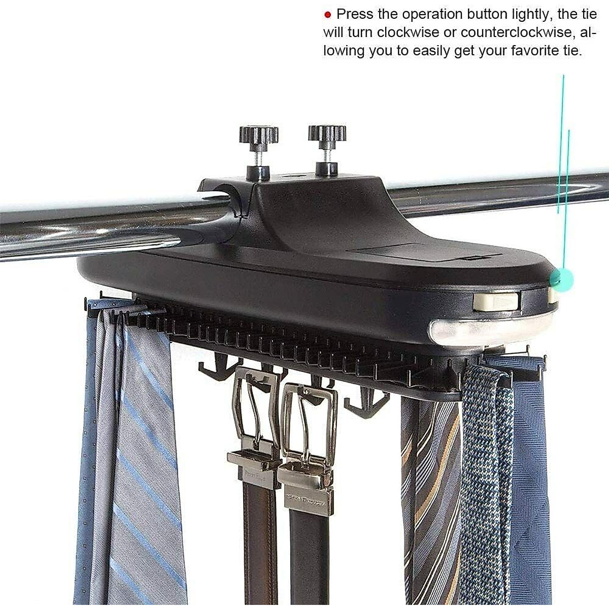 Motorized Tie Rack with LED Lights, Stores Up to 64 Ties - Closet Organizer, Great Gift Idea. Automatic Rotation and Operates with Batteries (Batteries Included)