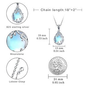 SVODEA Teardrop Moonstone Necklace for Women,925 Sterling Silver Created Water-Shaped Moonstone Cage Filigree Necklaces, Gold Plated, Moonstone