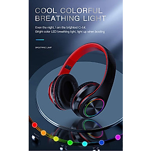 Amazing 7 LED Bluetooth Headphones with 8Hours Playtime, Wireless Headsets Over Ear, Hi-Fi Stereo, Multi-Colored Breathing Led, Built-in Mic, Snug Fit Earphones for Game Video DJ (Red Black)