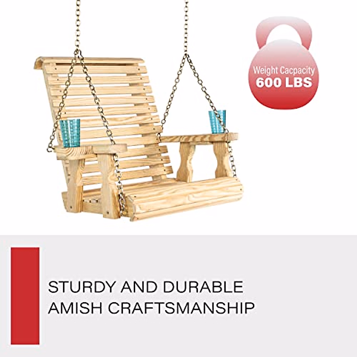 Amish Casual Heavy Duty Roll Back Pressure Treated Swing Chair with Cupholders (Unfinished)