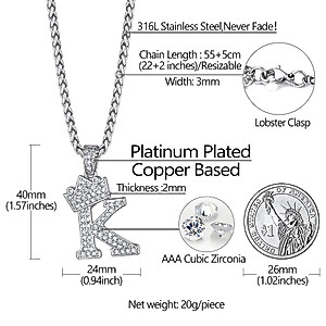 Richsteel Shiny Cubic Zirconia Letter K Necklace for Men Women Initial Pendant Jewelry