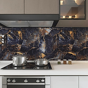 Ekmxmax 16" × 118" Black Marble Contact Paper Granite Wallpaper Peel and Stick Self-Adhesive Waterproof Removable for Renters Table Cabinets Meeting Room Kitchen Furniture Countertops