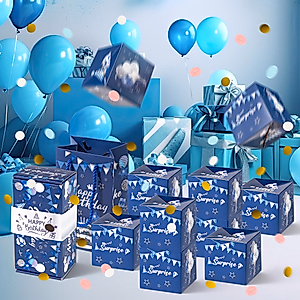 WATINC Surprise Gift Box Explosion - 16pcs Birthday Surprising Gift Boxes Exploding for Money, 12 Bounces Money Boxes Explosion with Confetti, Blue Pop Out Cash Holder for Bday Party Supplies